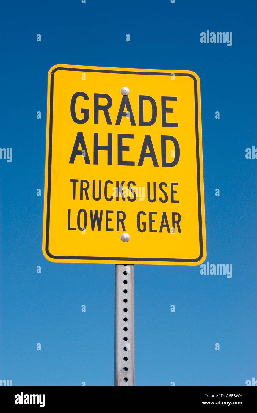 Grade Ahead highway traffic sign Stock Photo - Alamy