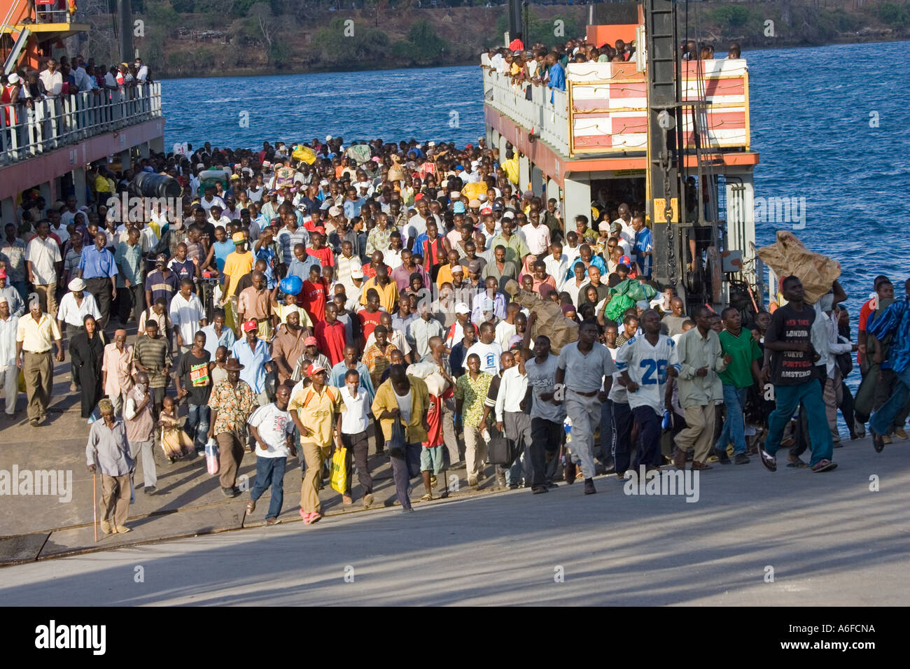Passengers disembarking from MV Kilindini at Likoni Mombasa Kenya East ...