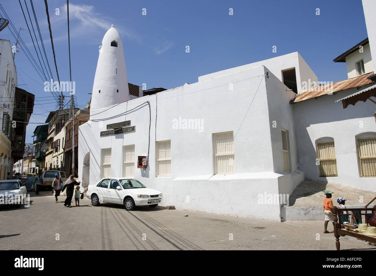 16th century Mandrhy mosque with minaret in Old Town Mombasa Kenya East ...