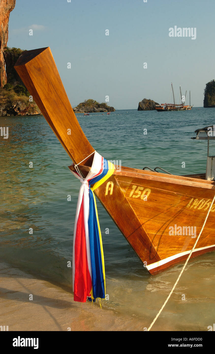 Traditional Thai Long tail boat on Phra Nang Beach Krabi Thailand, Far East, Asia Stock Photo ...
