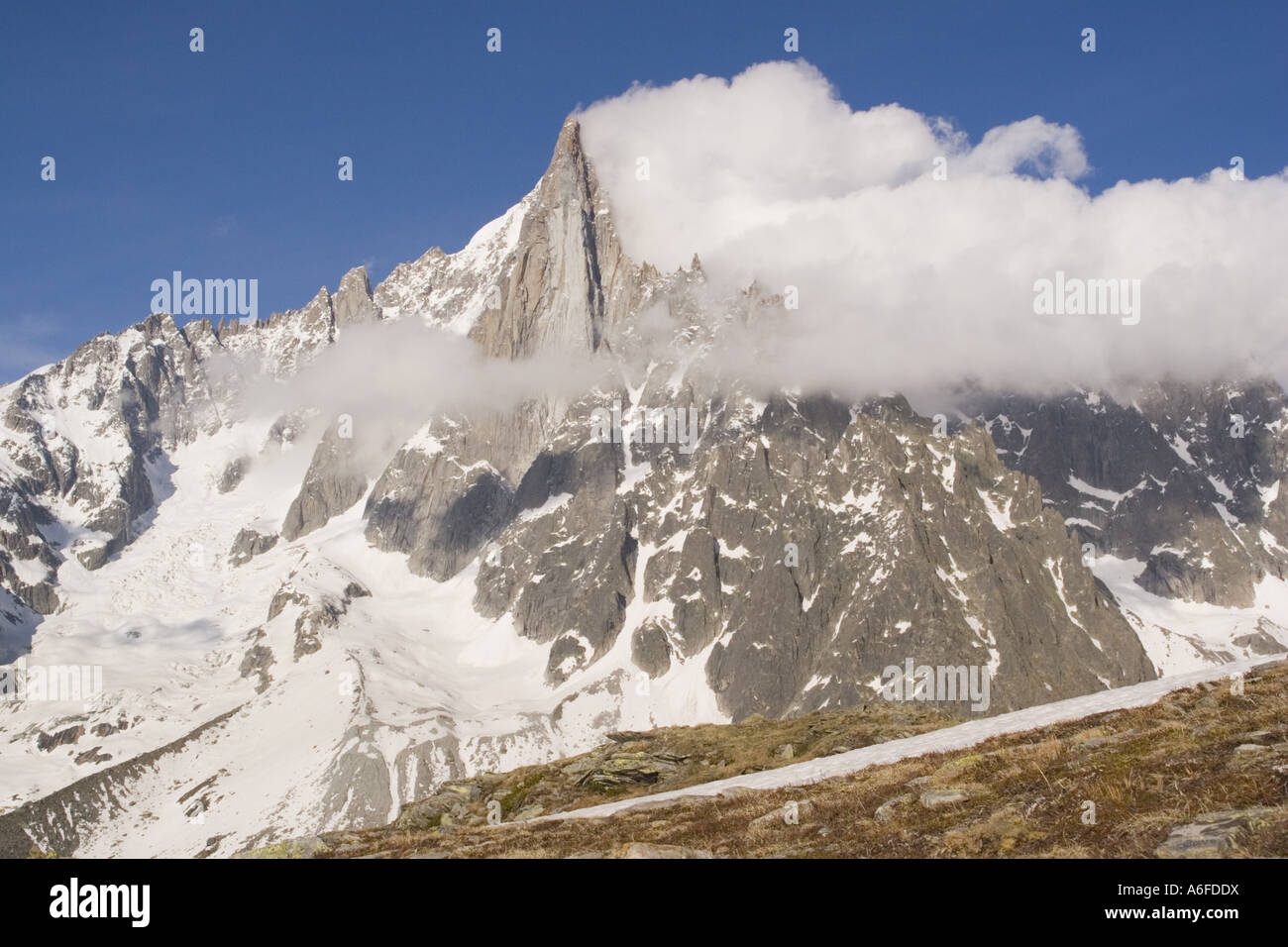 The Dru a famous mountain in the French Alps above Chamonix Stock Photo ...