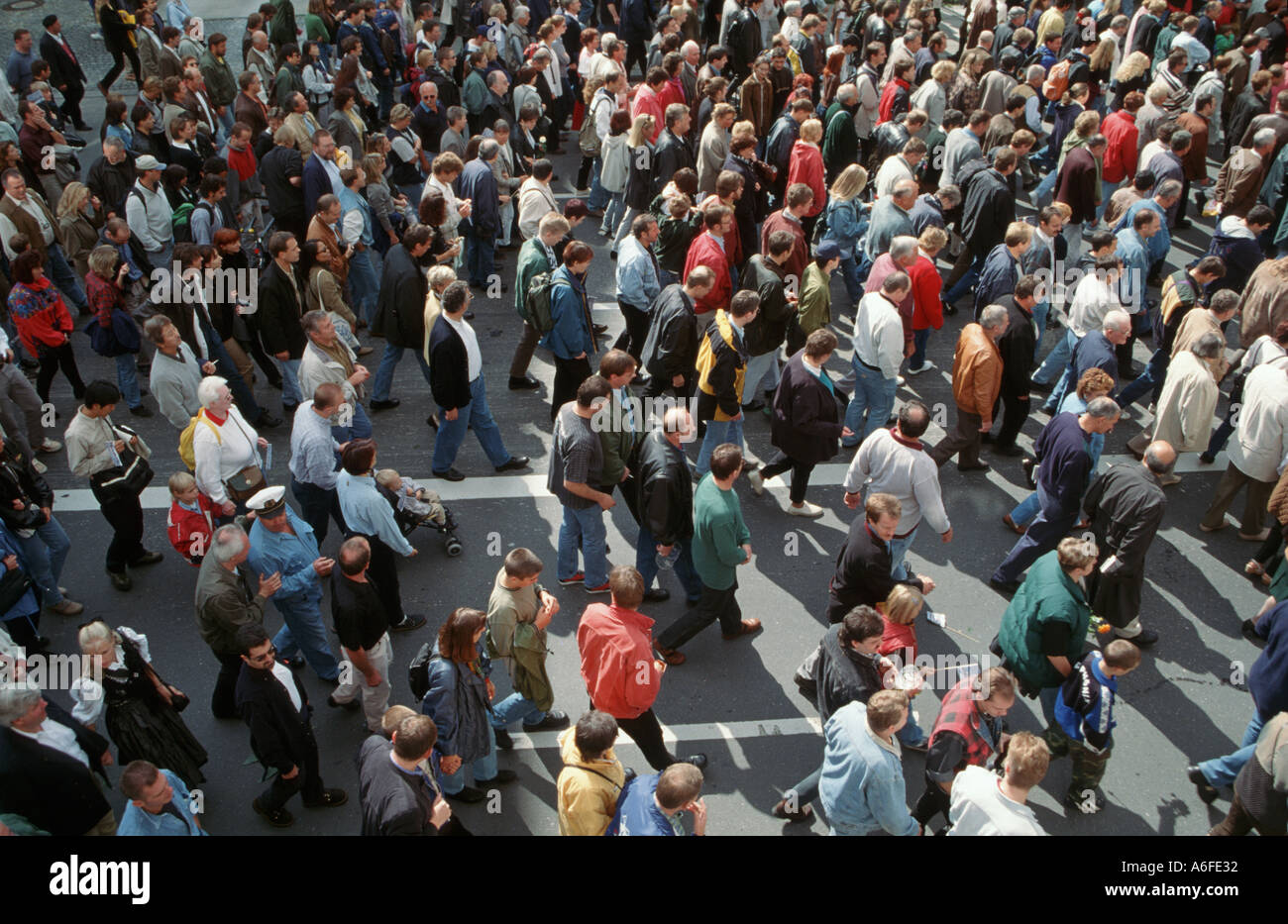 The crowd following the procession at the Oktoberfest in Munich Bavaria ...