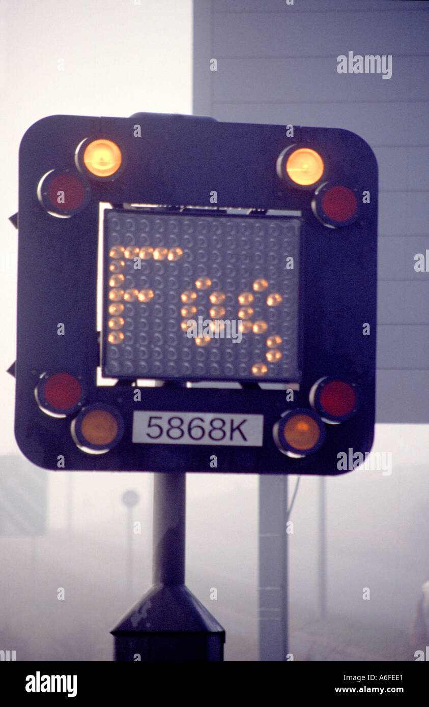 Old fashioned motorway matrix type road traffic warning sign with ...