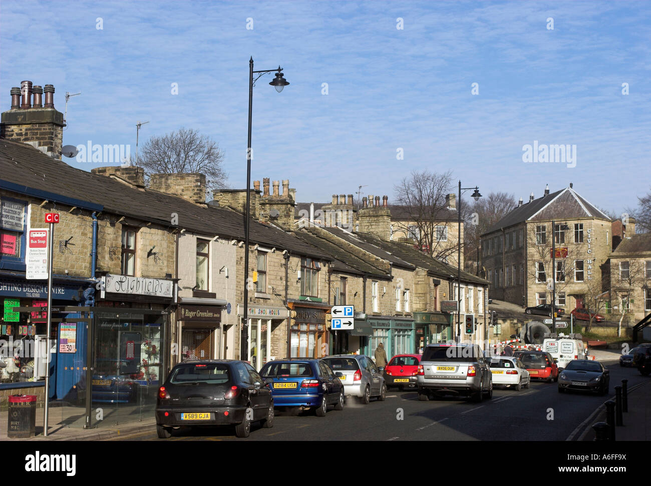 Shops and traffic on Bolton Street in Ramsbottom Stock Photo - Alamy