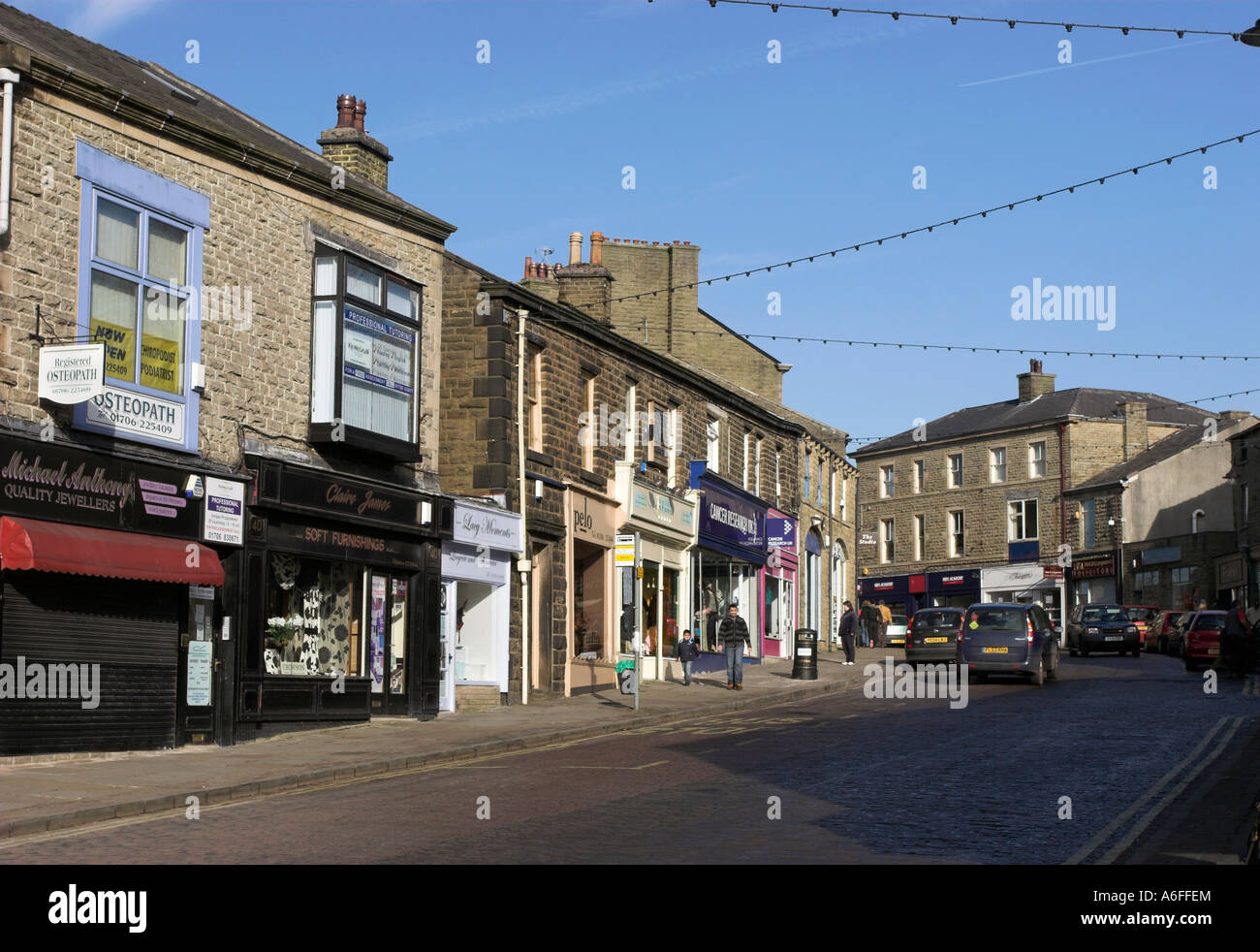 Main shopping street in Rawtenstall Stock Photo - Alamy
