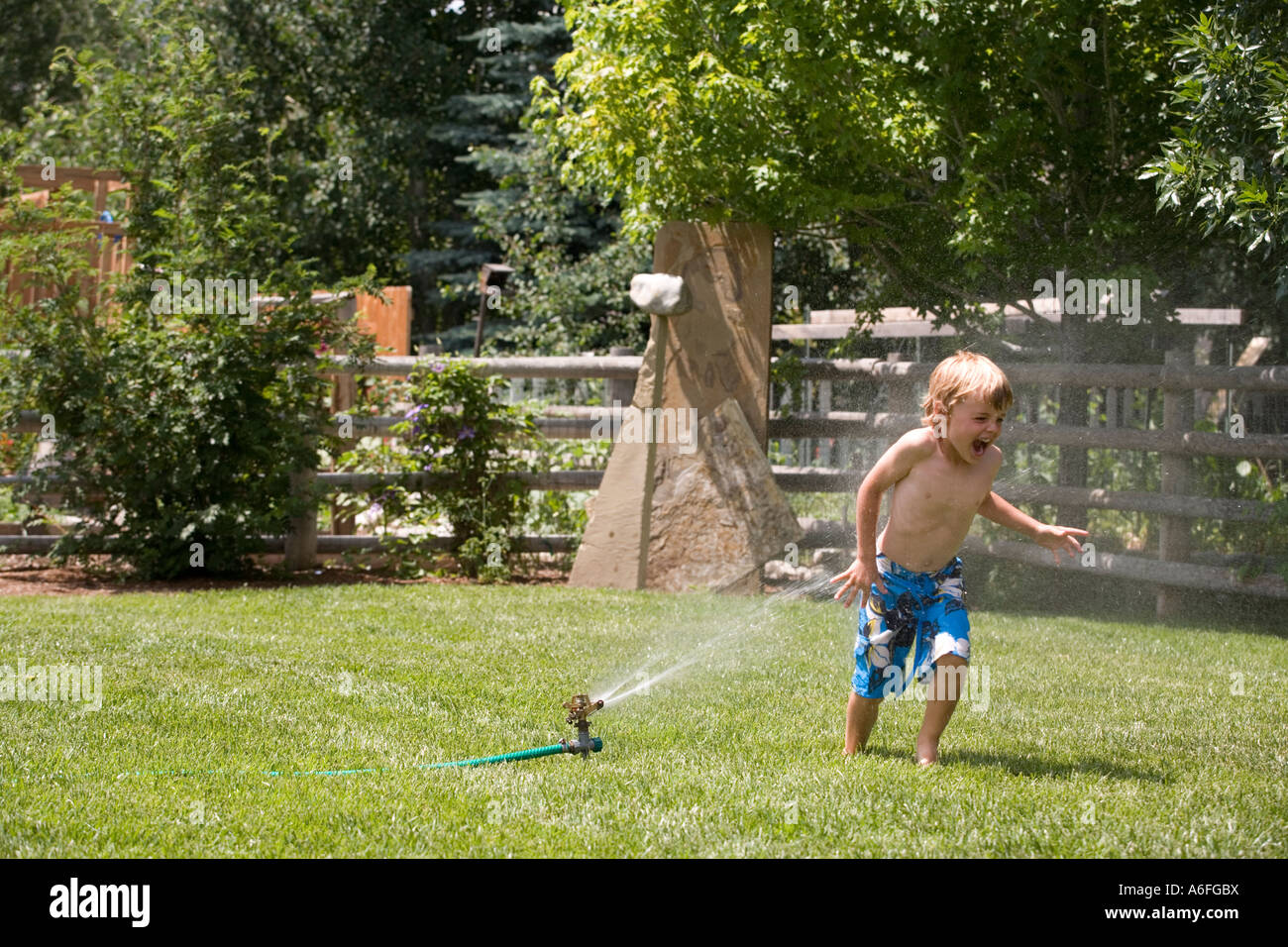Kids running through sprinkler hi-res stock photography and images - Alamy
