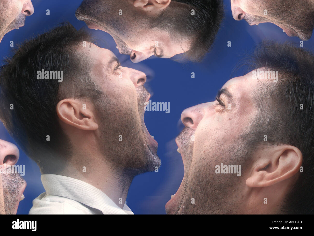 Digital montage of a man screaming Stock Photo - Alamy