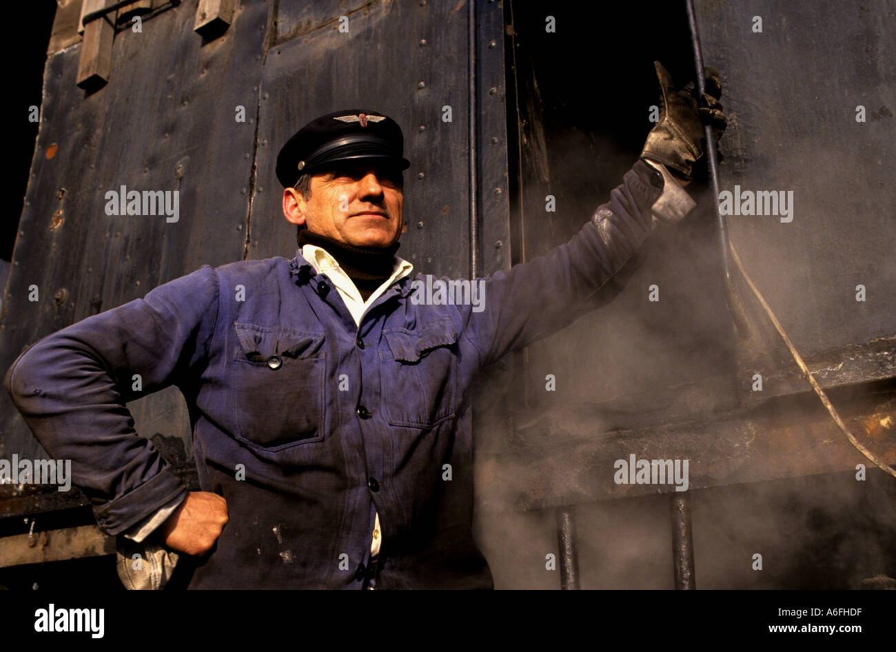 Steam train driver, at a railfreight terminal, Komarom, Hungary Stock ...