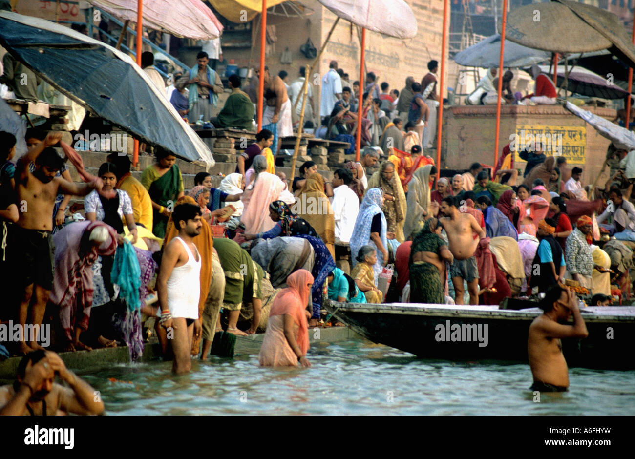 Pilgrims Washing in the Ganges River Varanasi Uttar Pradesh India Stock ...