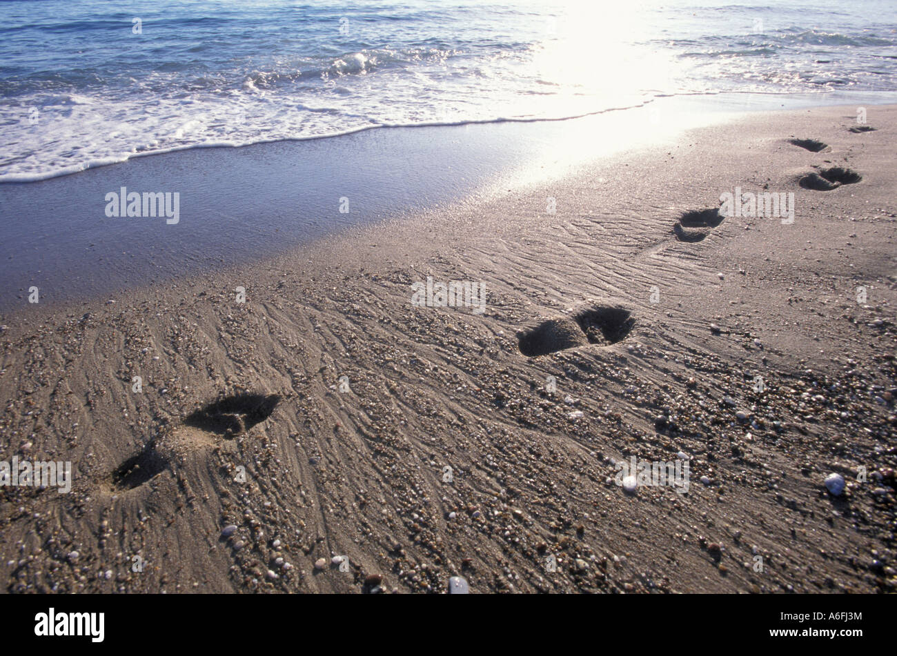 Footprints in beach sand Stock Photo - Alamy