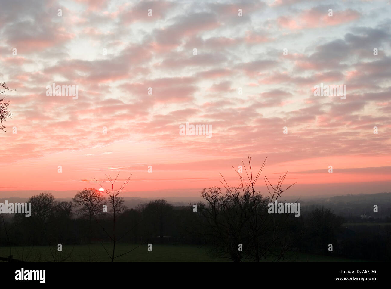 sunset over field image Stock Photo - Alamy