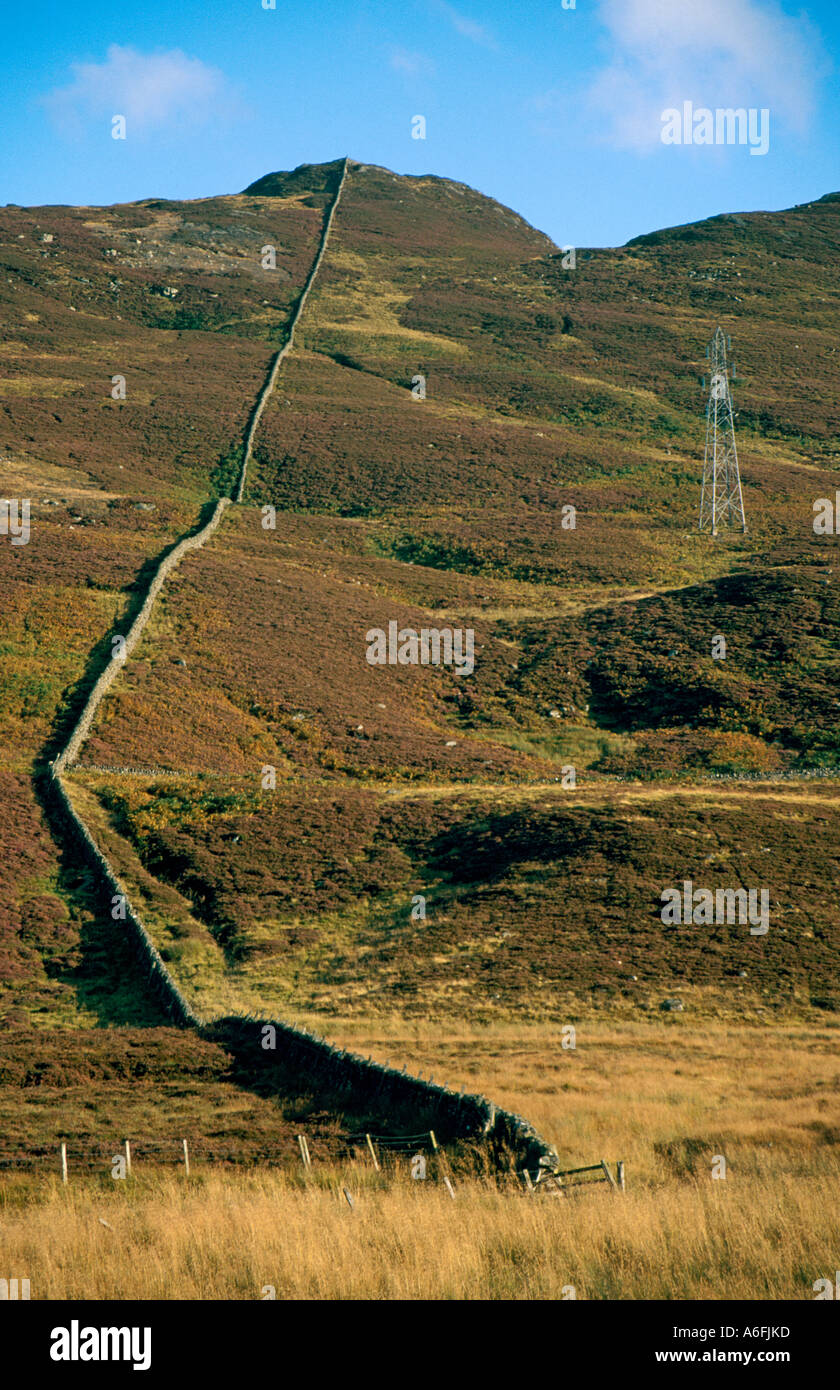 Abstract image of stone wall receding into the distance over moorland ...