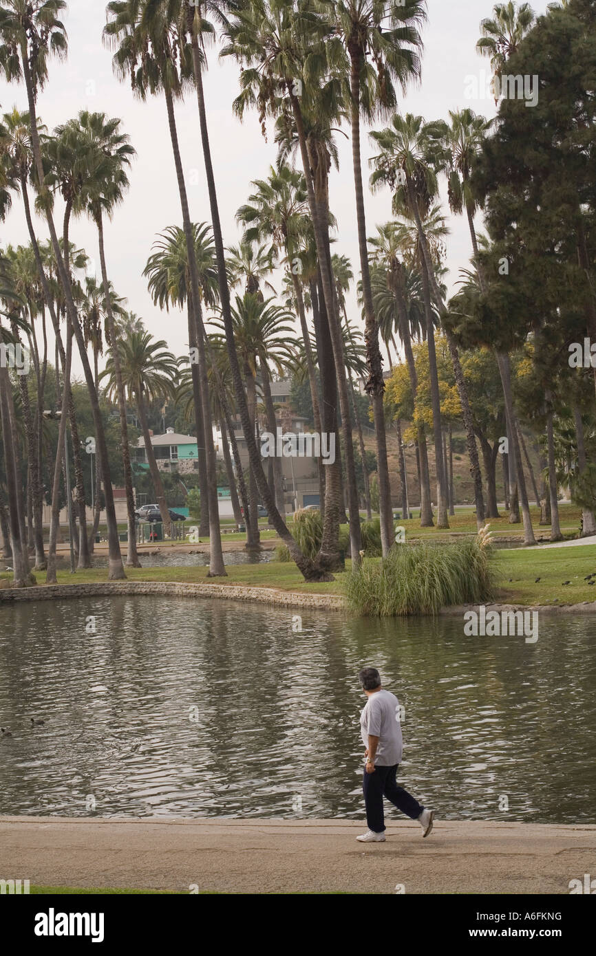 person jogging along Echo park lake in Los Angeles California USA Stock ...