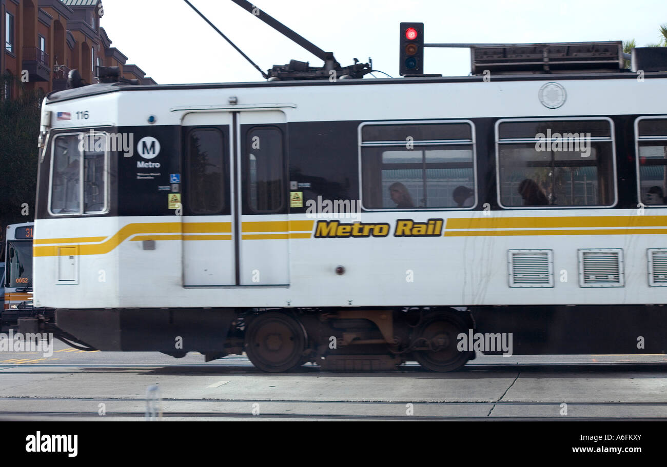 Metro rail train in downtown Los Angeles California USA Stock Photo - Alamy