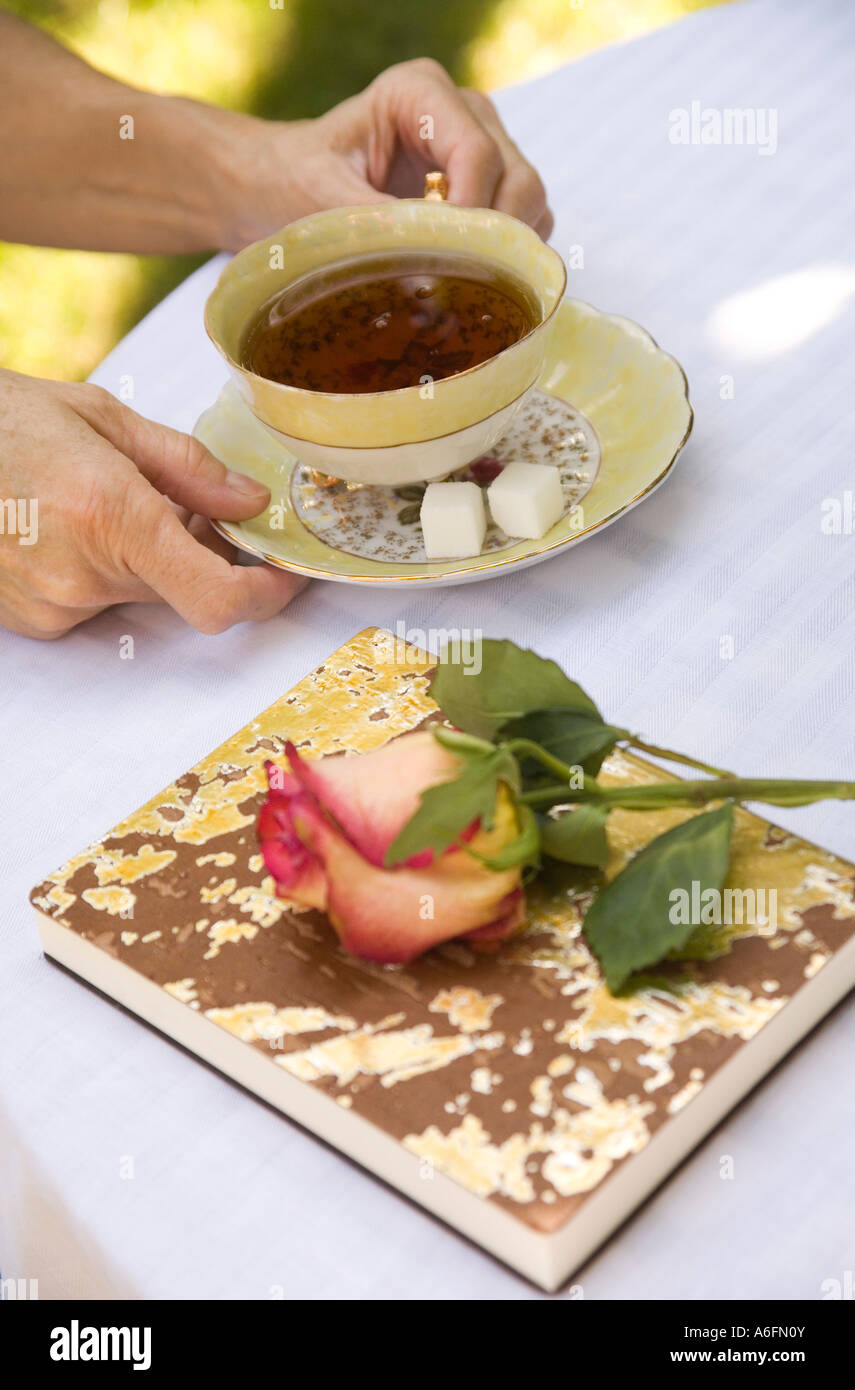 Tea and writing journal Stock Photo - Alamy