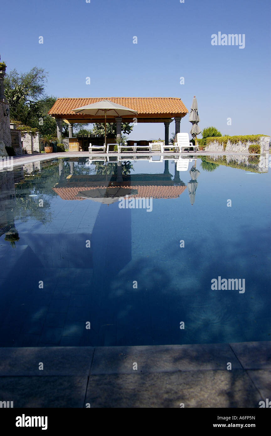 Pool and tiled ramada at a hotel in San Miguel Mexico Stock Photo - Alamy