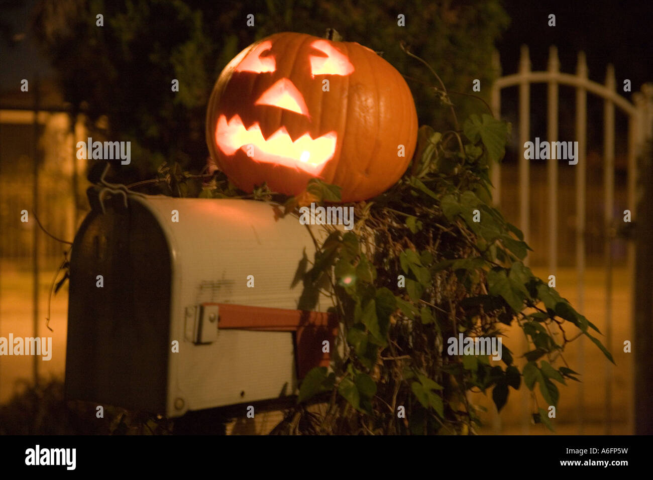 Halloween pumpkin on a mailbox Stock Photo - Alamy