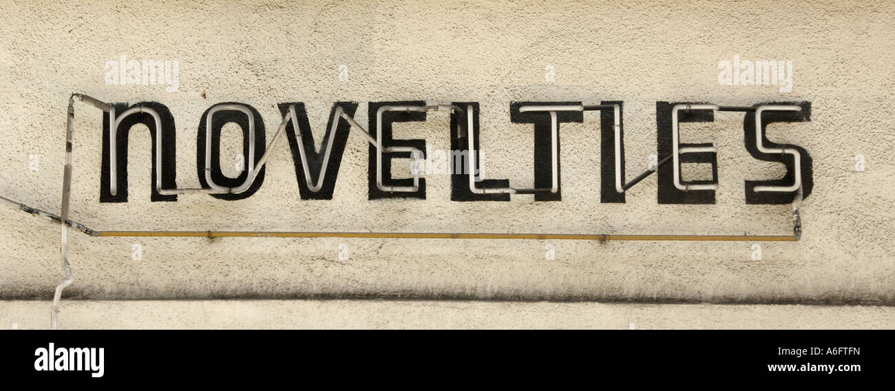 old neon sign "Novelties Stock Photo - Alamy