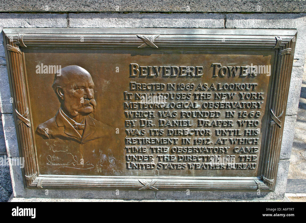 Plaque identifying the Belvedere Tower in Central Park New York City ...