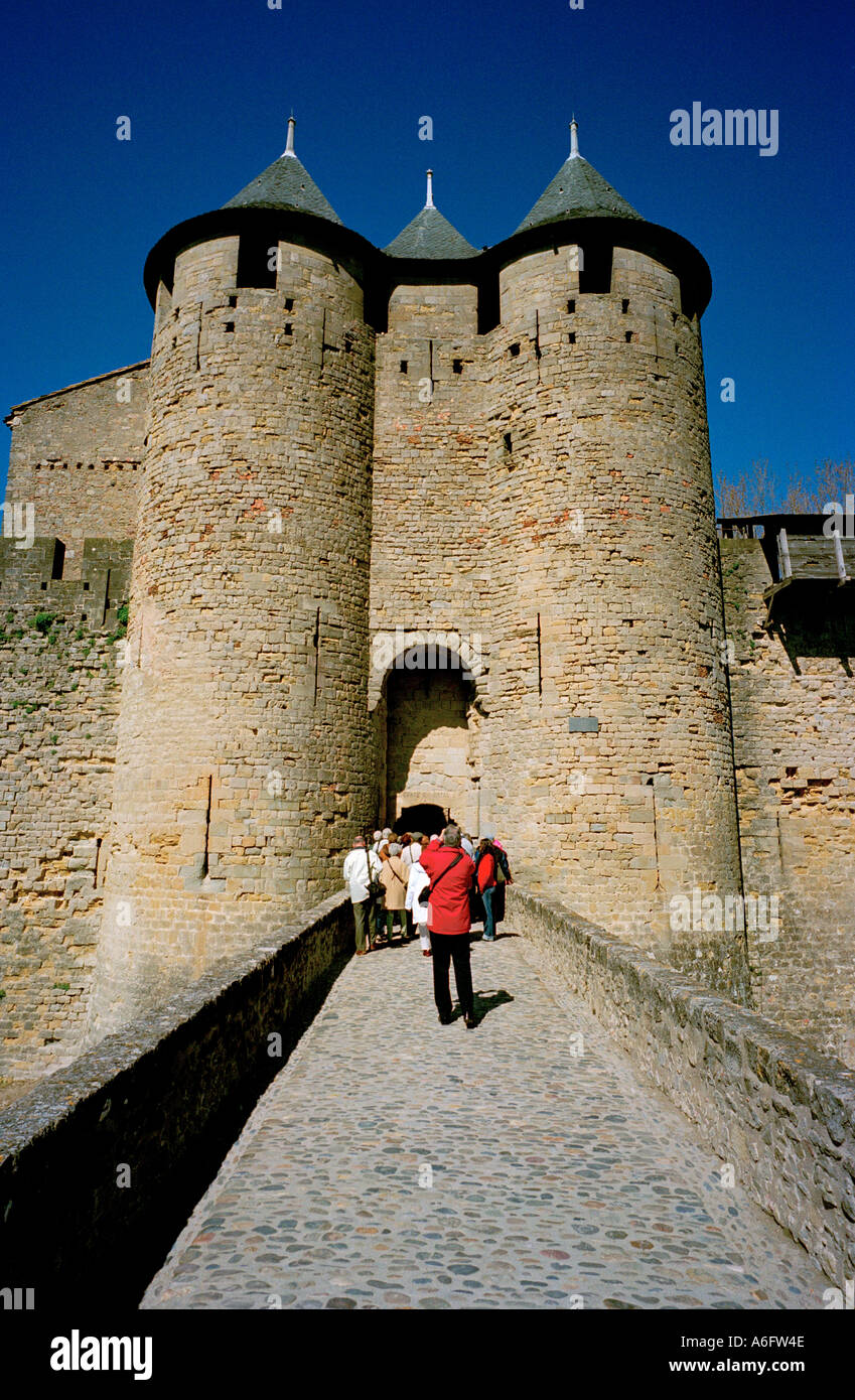 Twin towers guard the entrance to the castle within the mediaeval ...