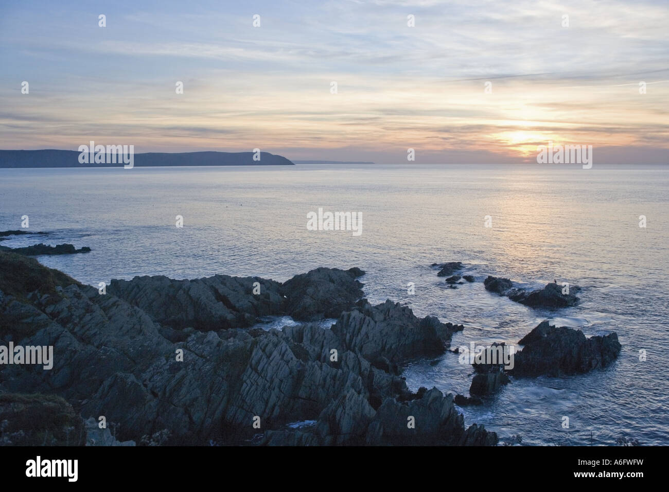 sunset woolacombe bay devon england uk image Stock Photo - Alamy