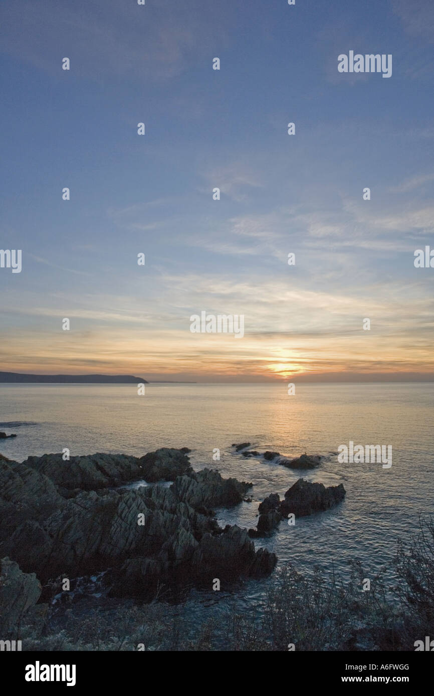 sunset woolacombe bay devon england uk image Stock Photo - Alamy