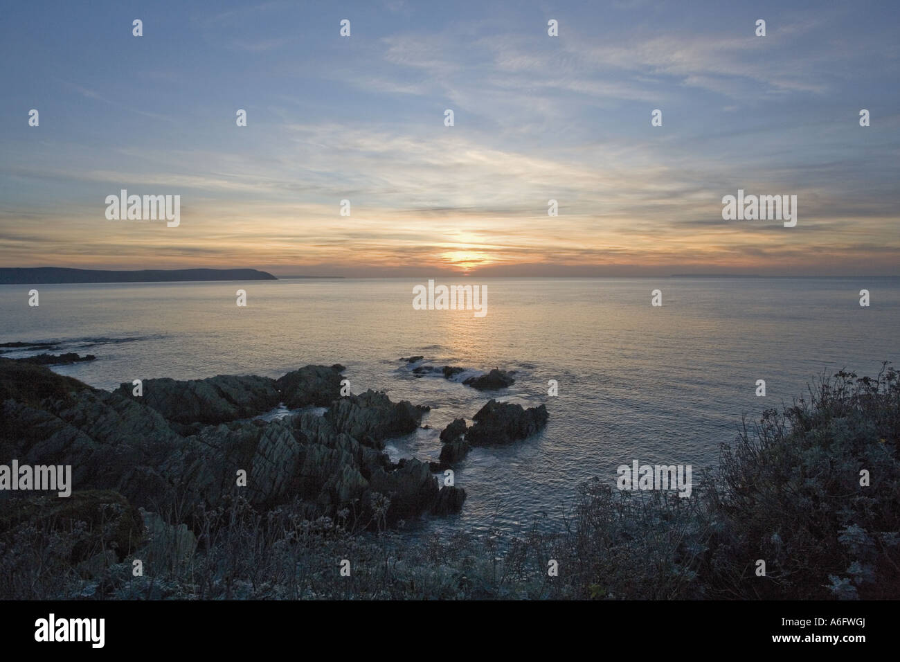 sunset woolacombe bay devon england uk image Stock Photo - Alamy