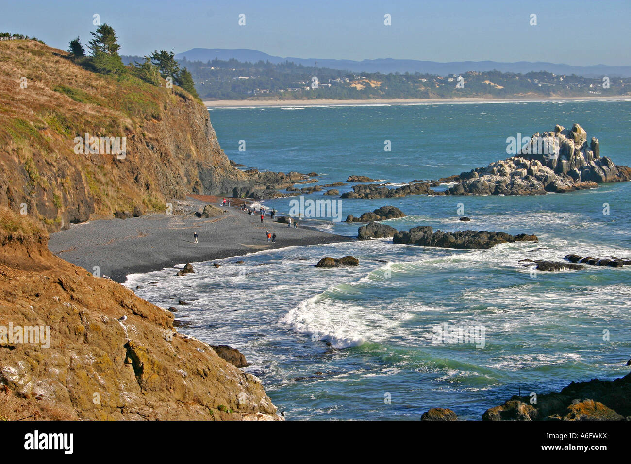 People in tide pools near beach at Yaquina Head at Newport Oregon Stock ...