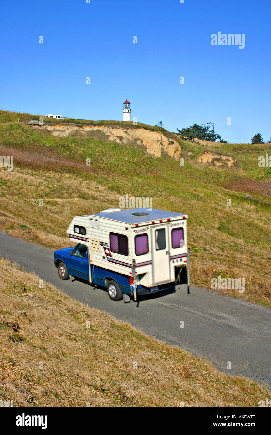 RV headed towards historic lighthouse in Cape Blanco State Park near ...