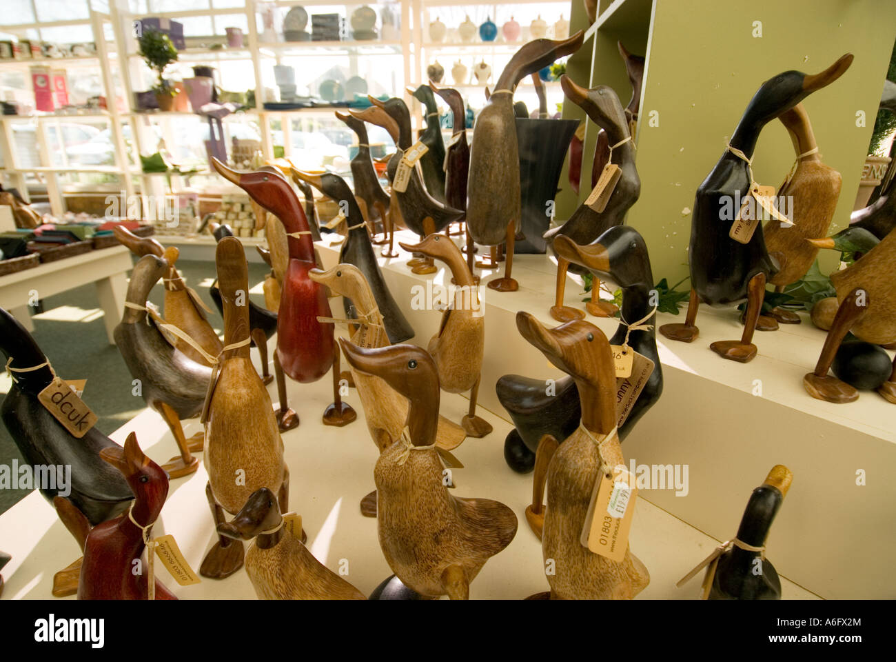 wooden ducks on display in a shop Stock Photo - Alamy