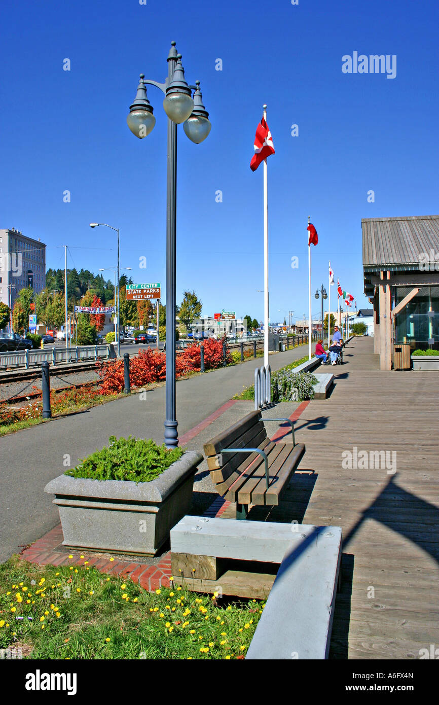 People walking on Boardwalk at Coos Bay Oregon Stock Photo - Alamy
