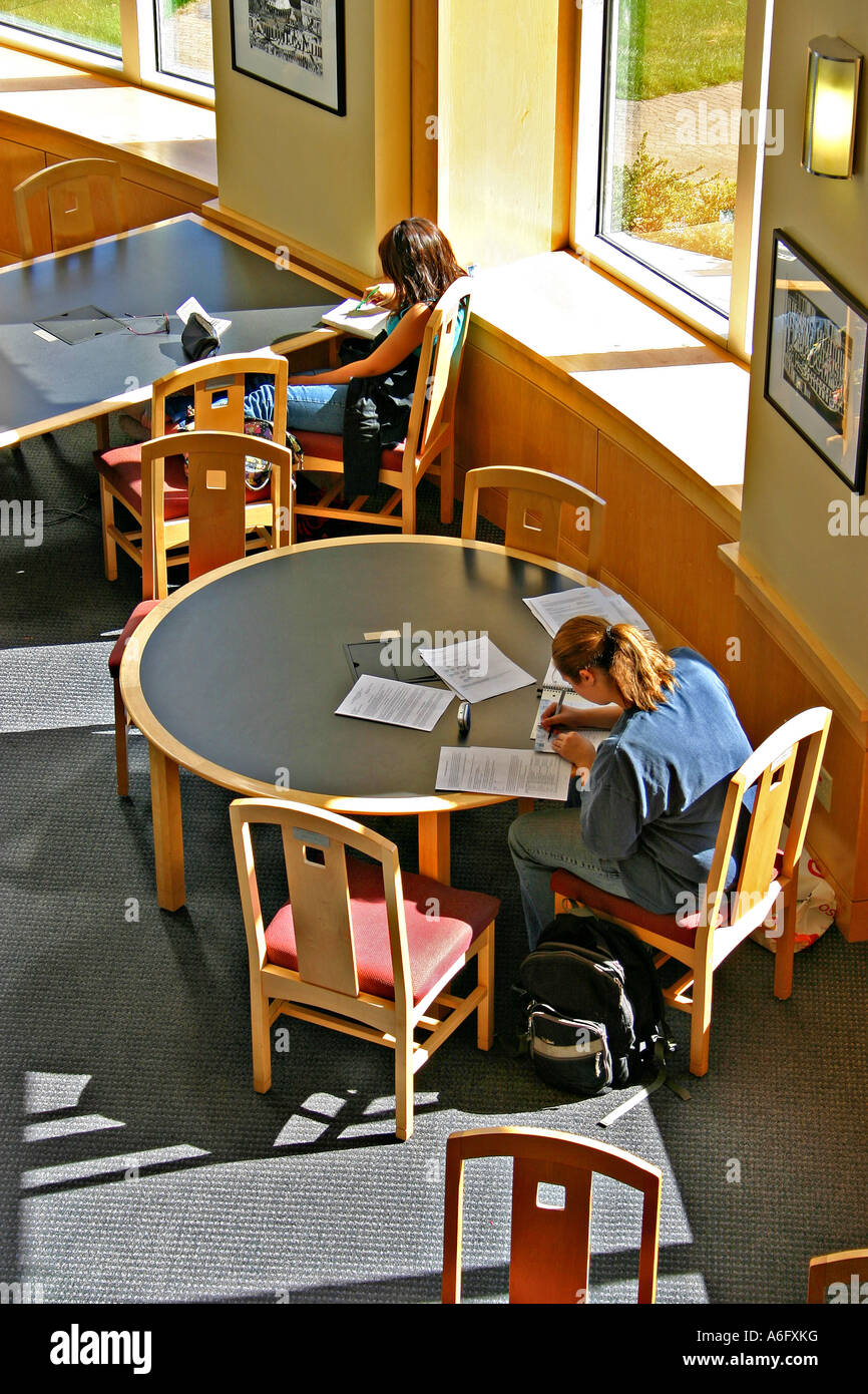 Two women students studying in new library Oregon State University in ...