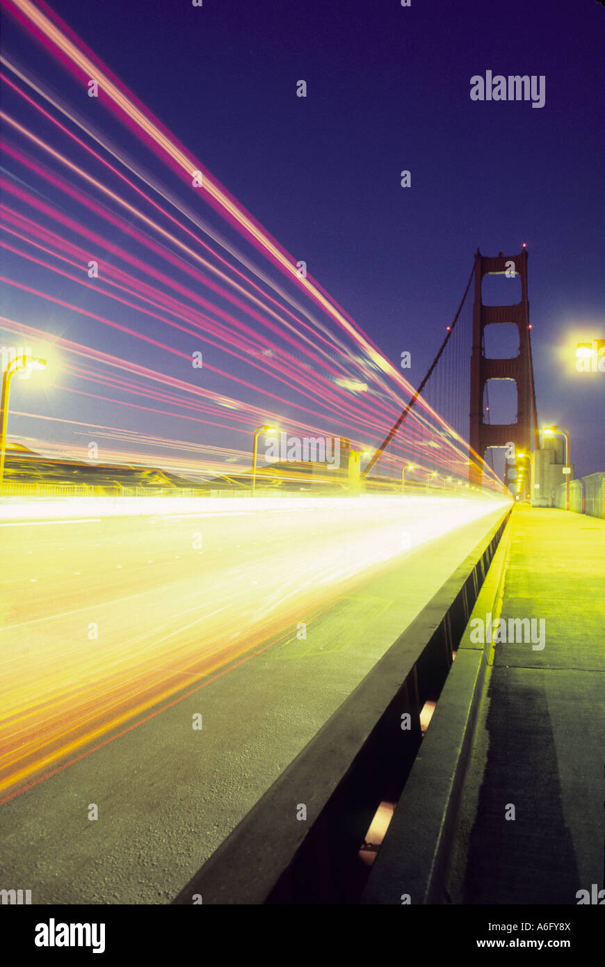 Golden Gate Bridge traffic lights streaks night San Francisco ...