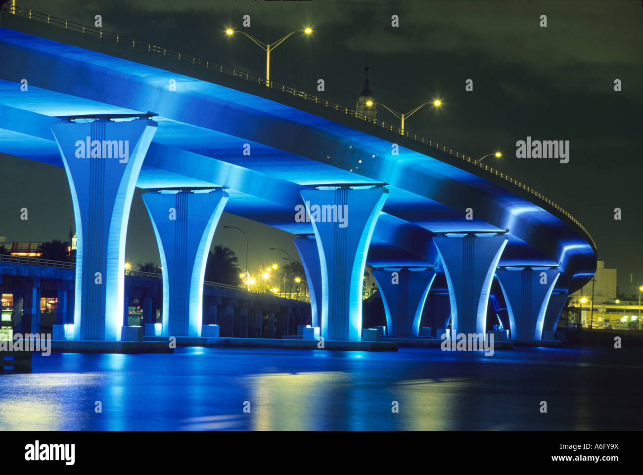 night bridge at Port of Miami Florida Stock Photo - Alamy