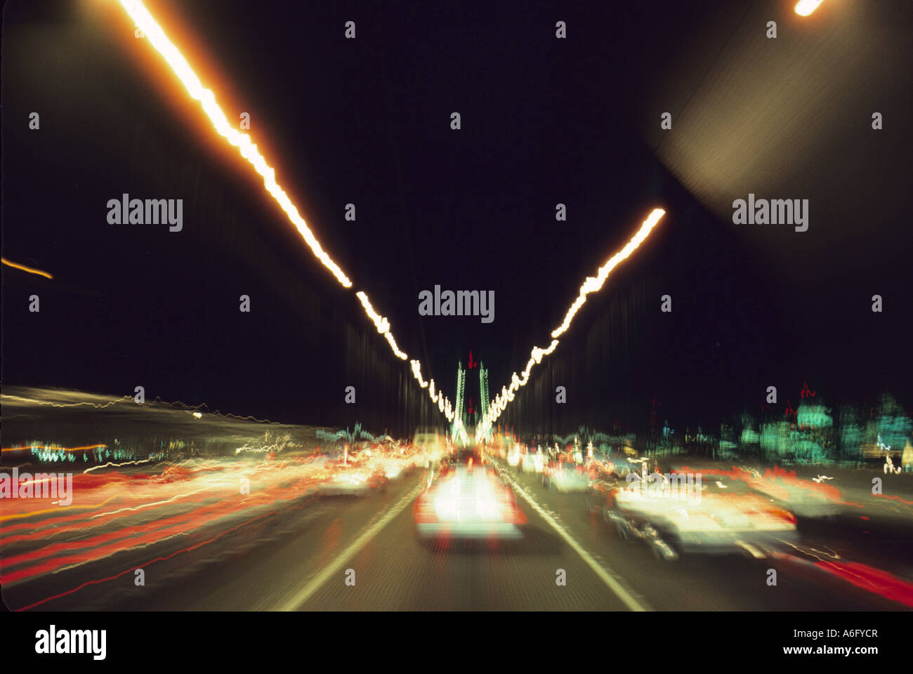 drunk driver night view traffic lights simulated Stock Photo - Alamy