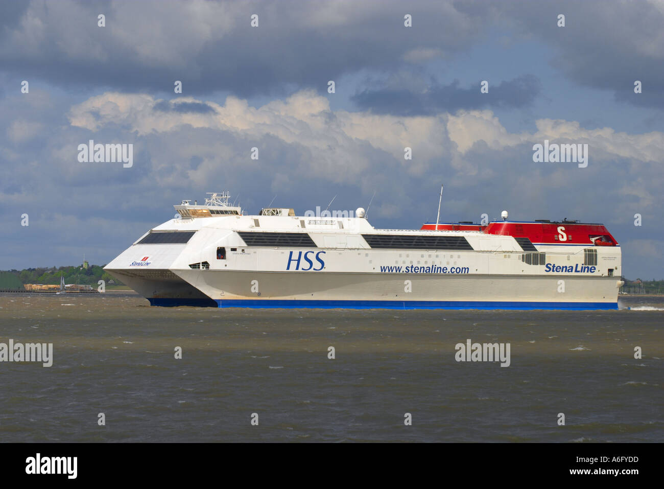 Stena high speed catamaran viewed from Landguard Point in Felixstowe ...
