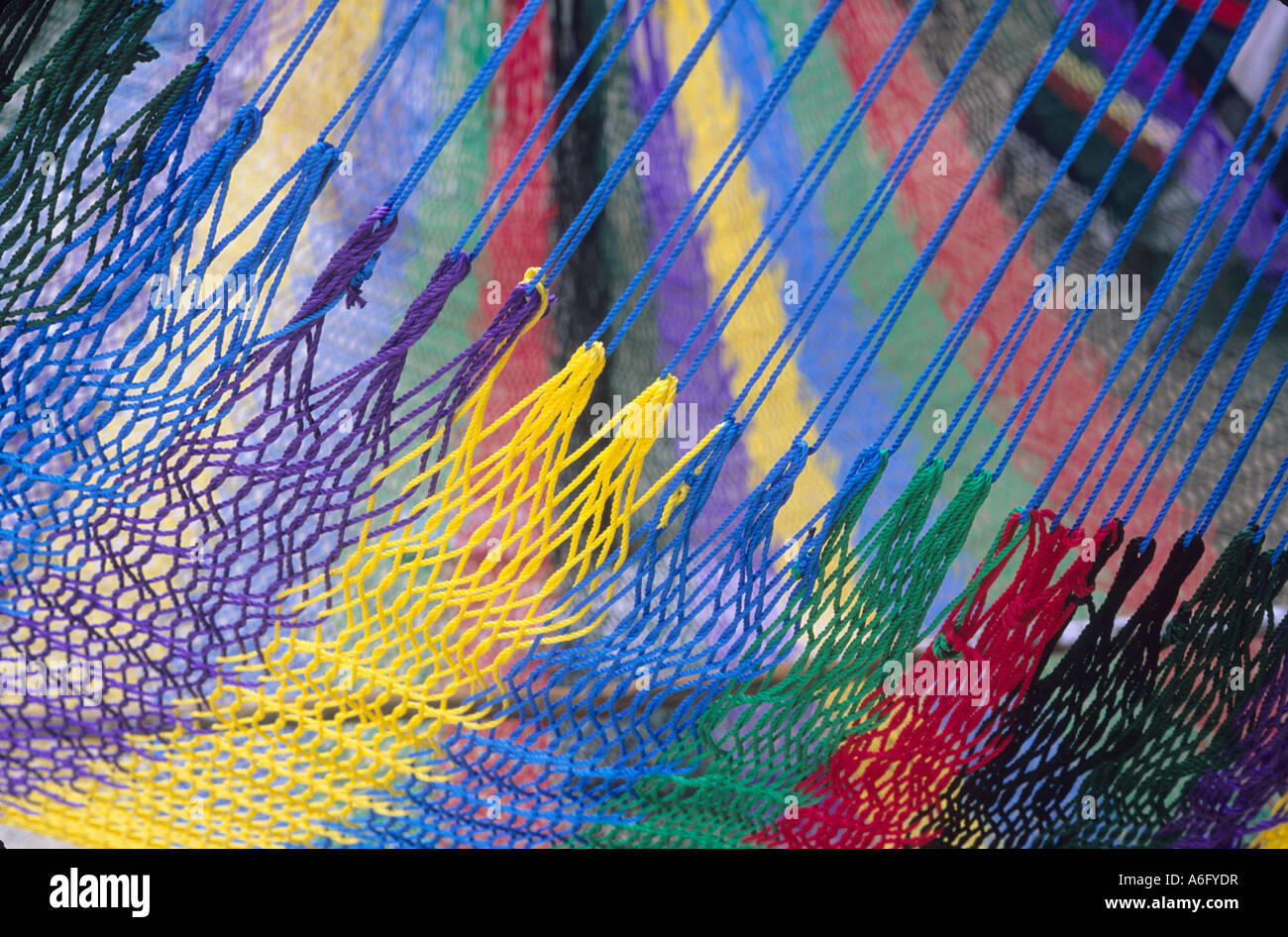 colorful strings in handmade hammock Akumal Yucatan Mexico Stock Photo ...