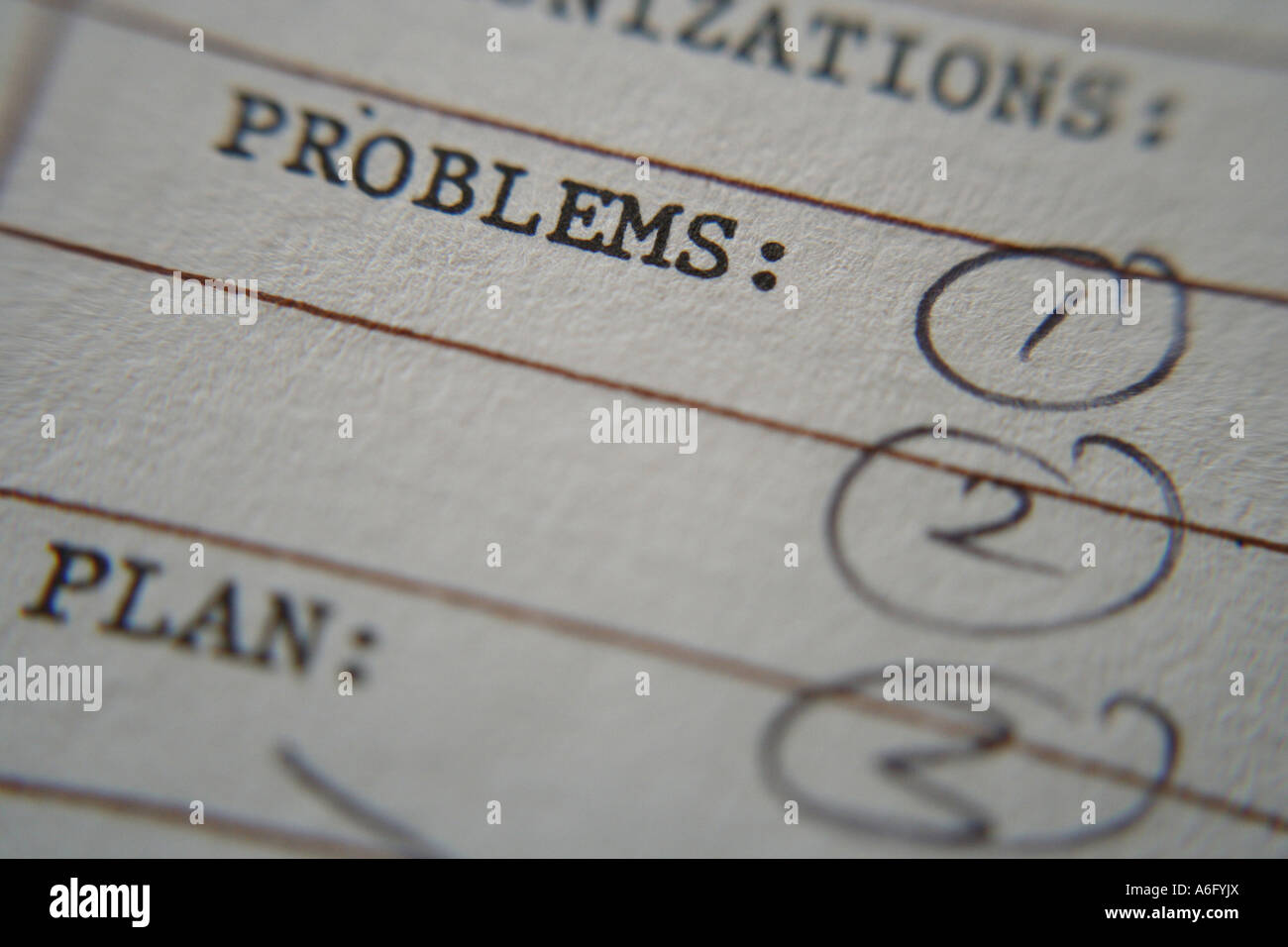 List of medical problems on a chart Stock Photo - Alamy