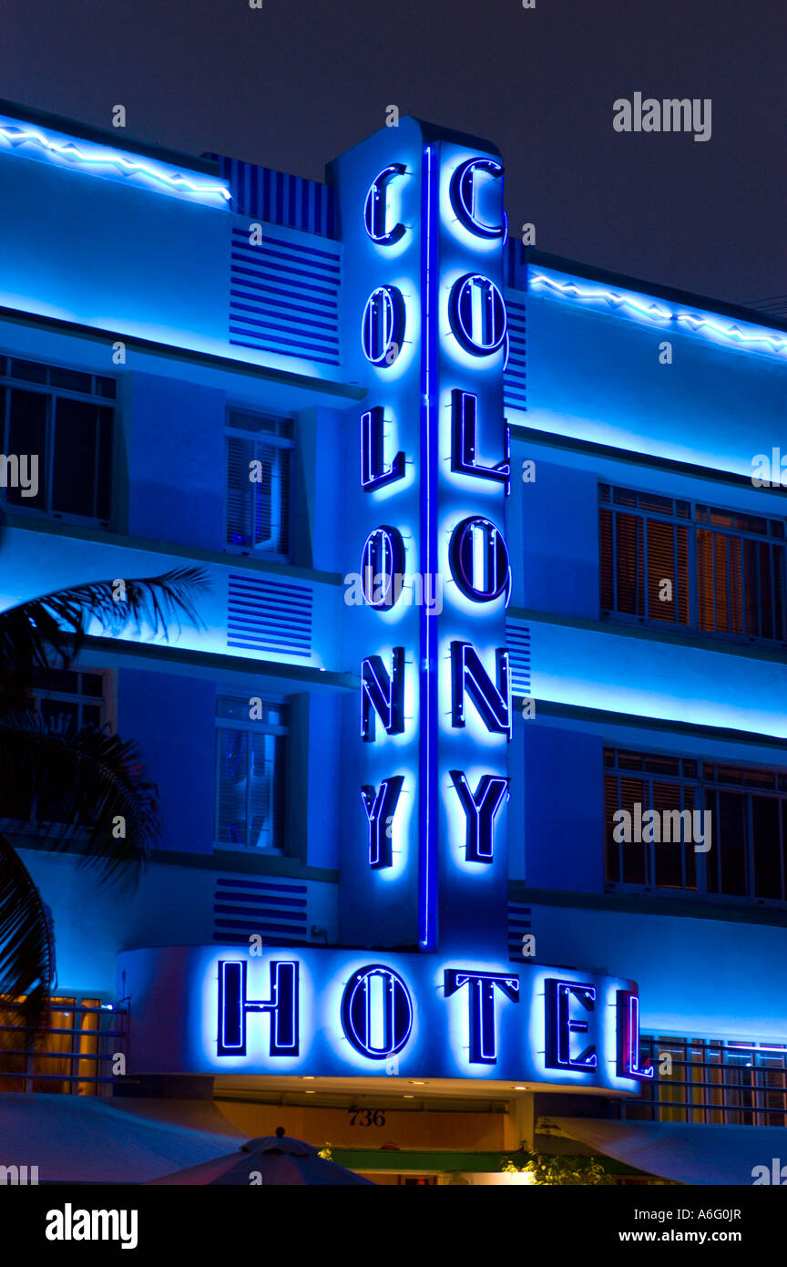 The Colony Hotel at night on Ocean Drive in the South Beach ...
