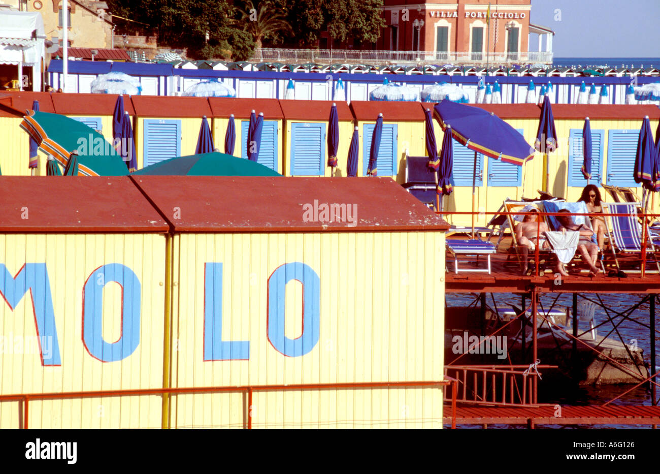 Private beach facilities at Rapallo Stock Photo - Alamy