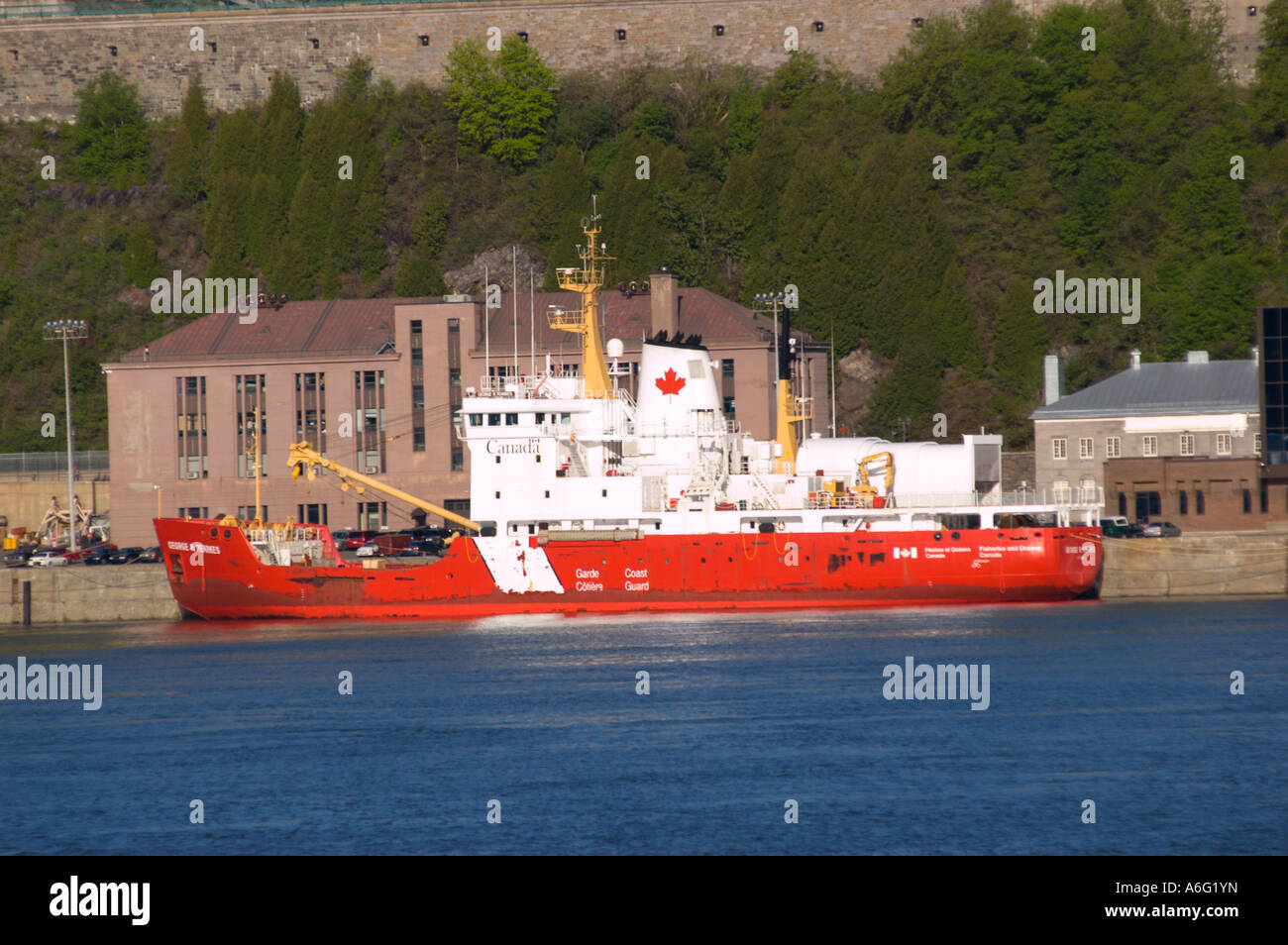 QUEBEC CITY QUEBEC CANADA Canada Coast Guard ship docked on St Lawrence ...