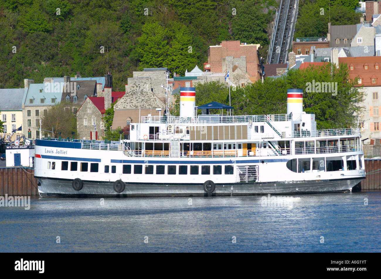 QUEBEC CITY QUEBEC CANADA Ferry boat docked on the St Lawrence River ...