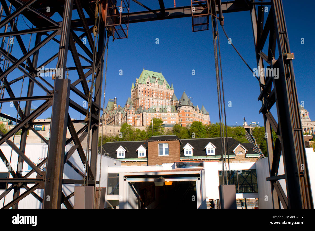 QUEBEC CANADA Le Chateau Frontenac castle and hotel top as seen from ...