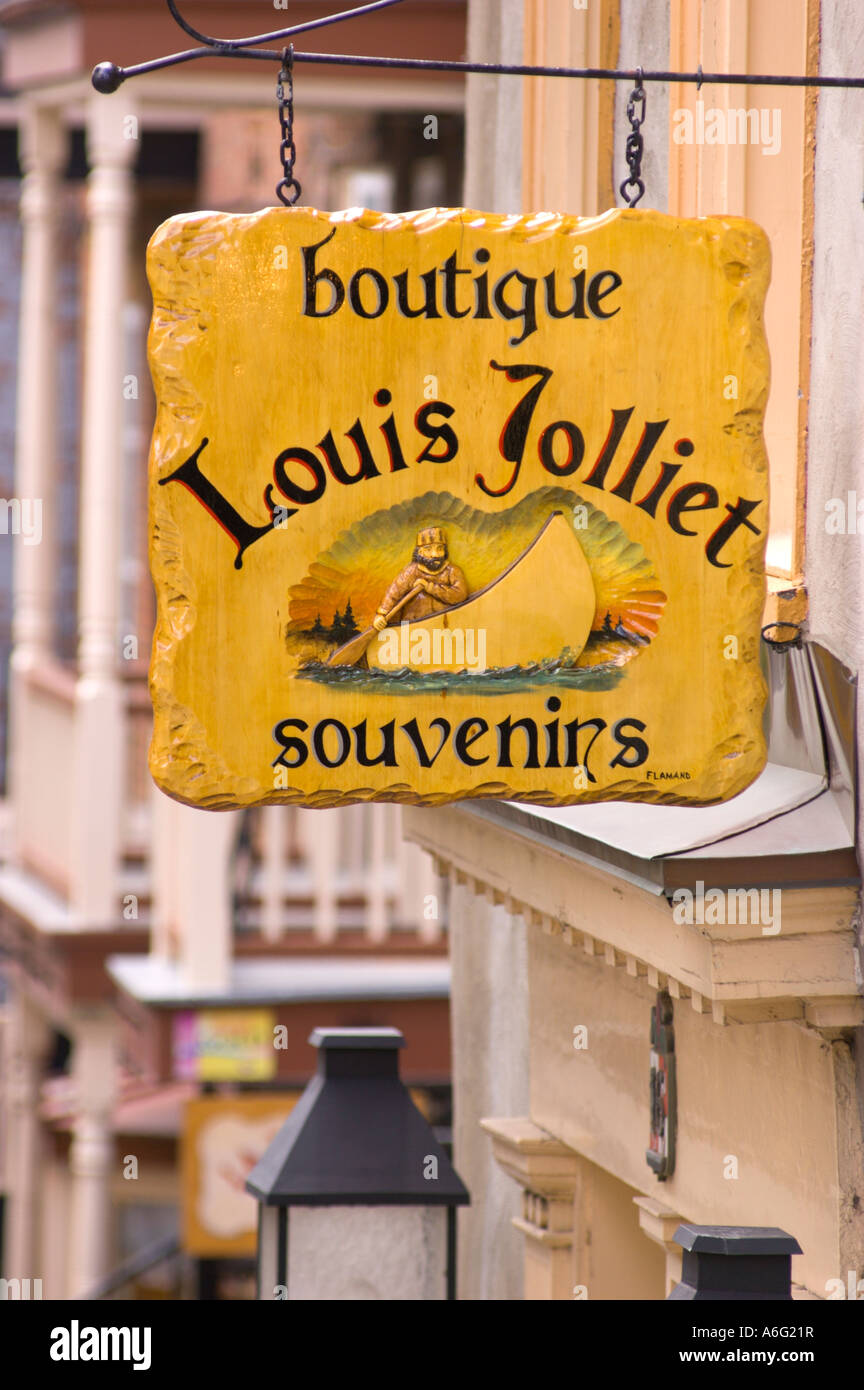 QUEBEC CITY QUEBEC CANADA Shop sign tourism on Petit Champlain Street ...