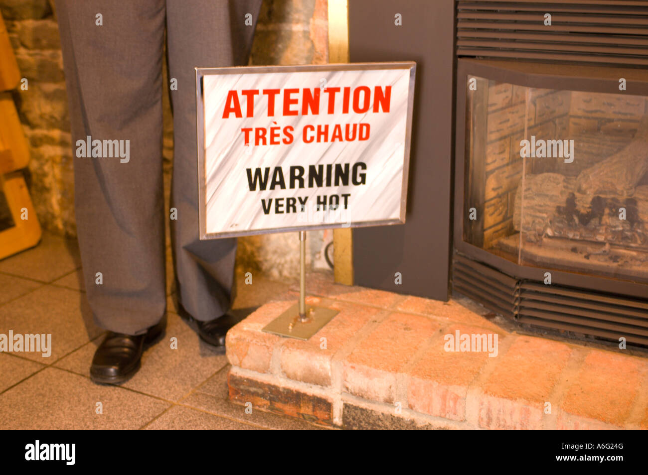 QUEBEC CITY QUEBEC CANADA Bilingual warning sign in English and French ...