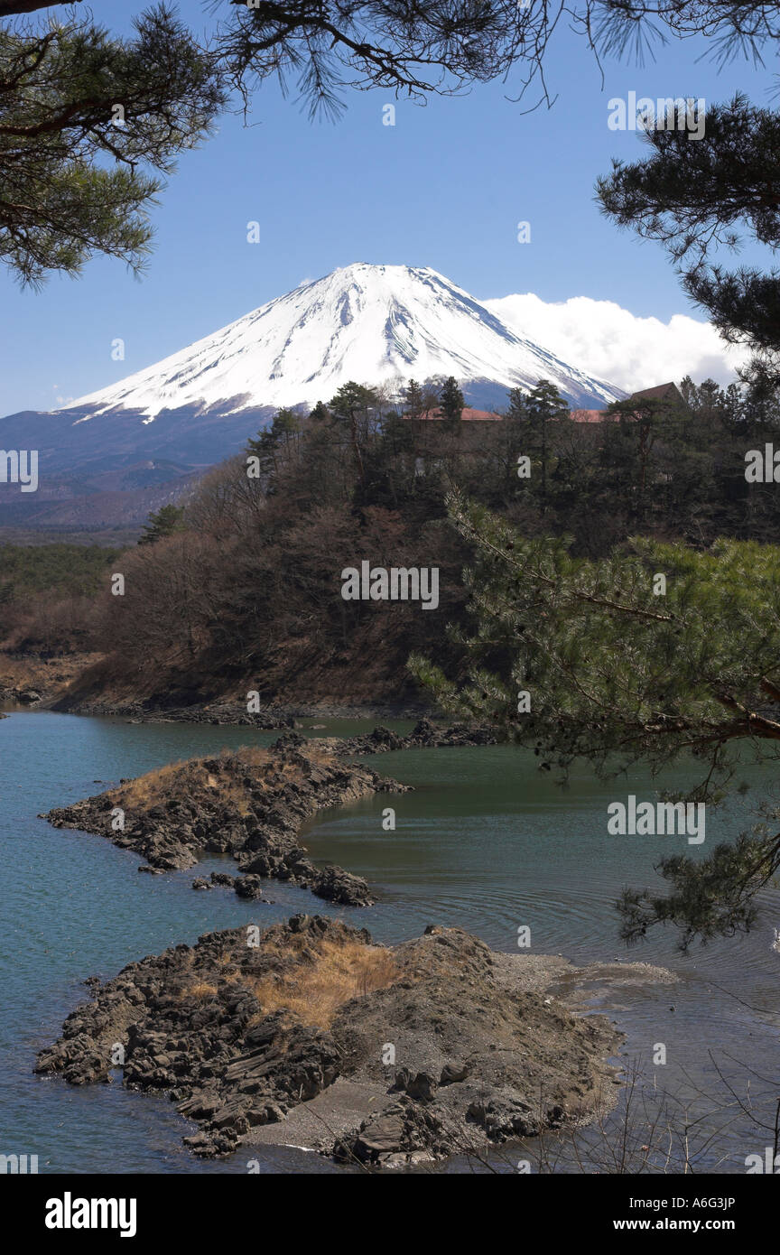 Japan Central Honshu Mount Fuji Shojiko Lake Shoji view from above with ...