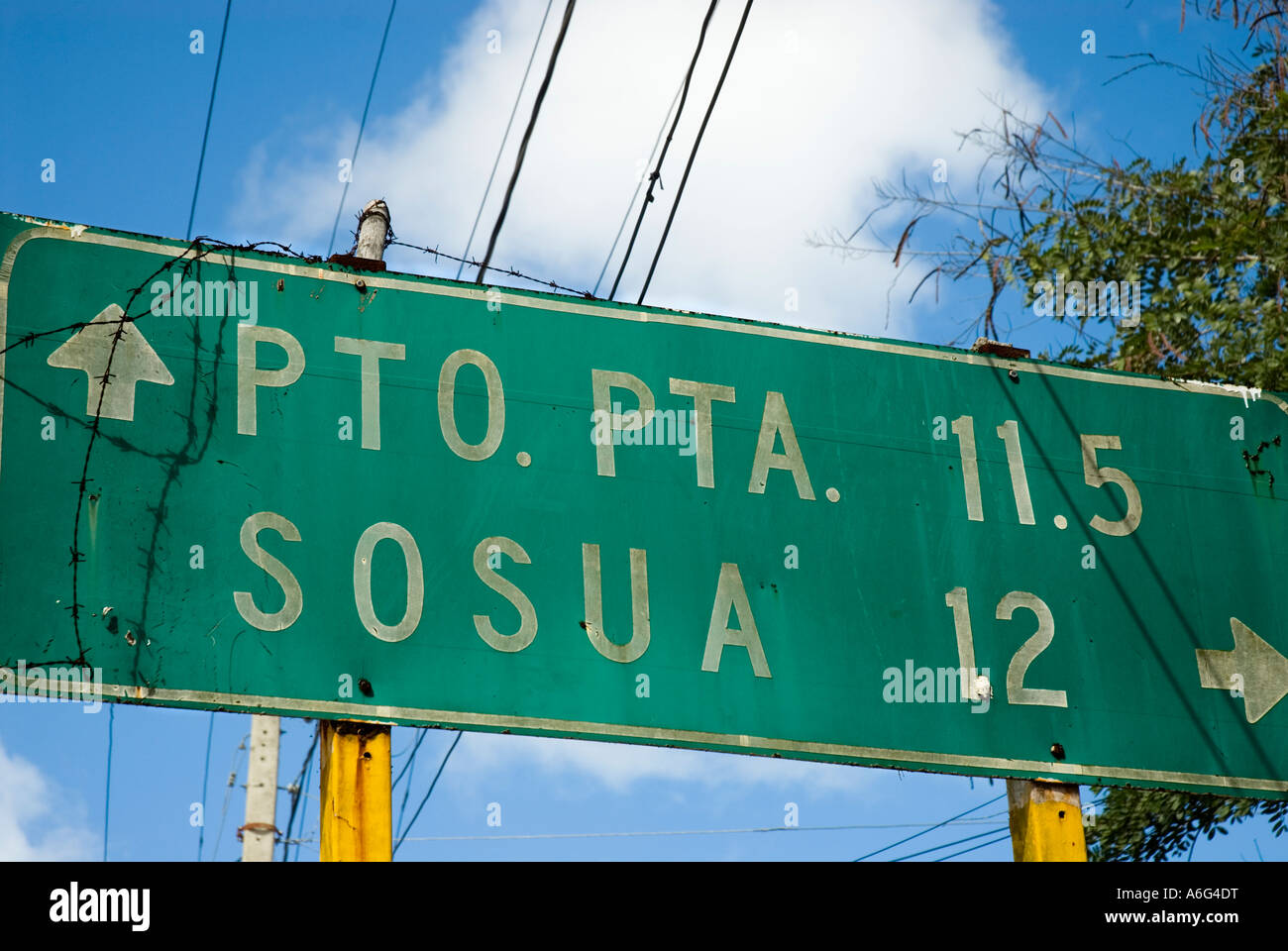 Highway sign, mountain road from Sosua to Santiago, Dominican Republic ...