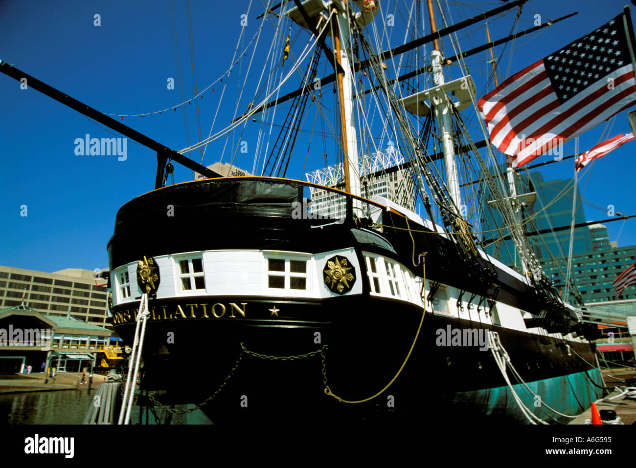 USS Constitution is a classic four masted sailing schooner seen here in ...