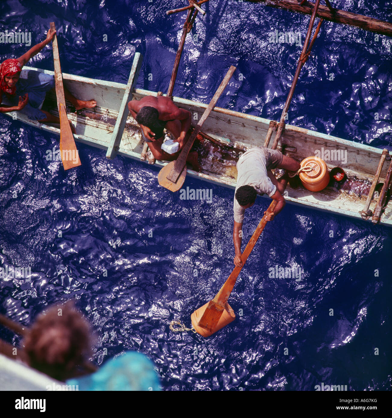 Tongan outrigger canoe picks up mail dropped overboard from liner P&O ...