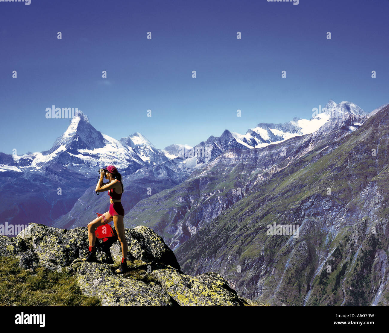 female wanderer in front of the Matterhorn, Switzerland Stock Photo - Alamy